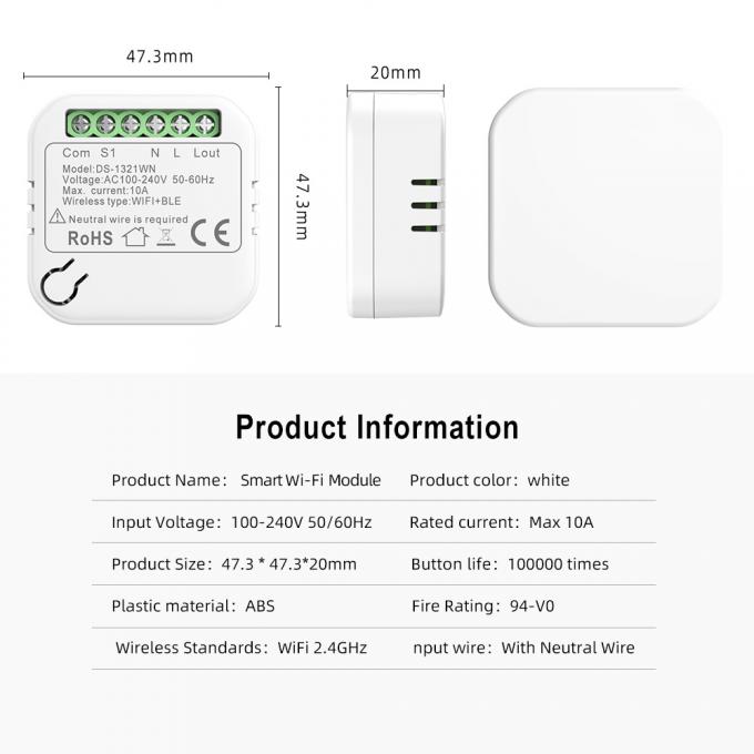 10A Wifi Rf433 Smart Switch 1Gang MINI Wifi Smart Switch ROHS